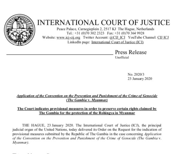 Icj Order On Provisional Measures The Gambia V Myanmar Opinio Juris