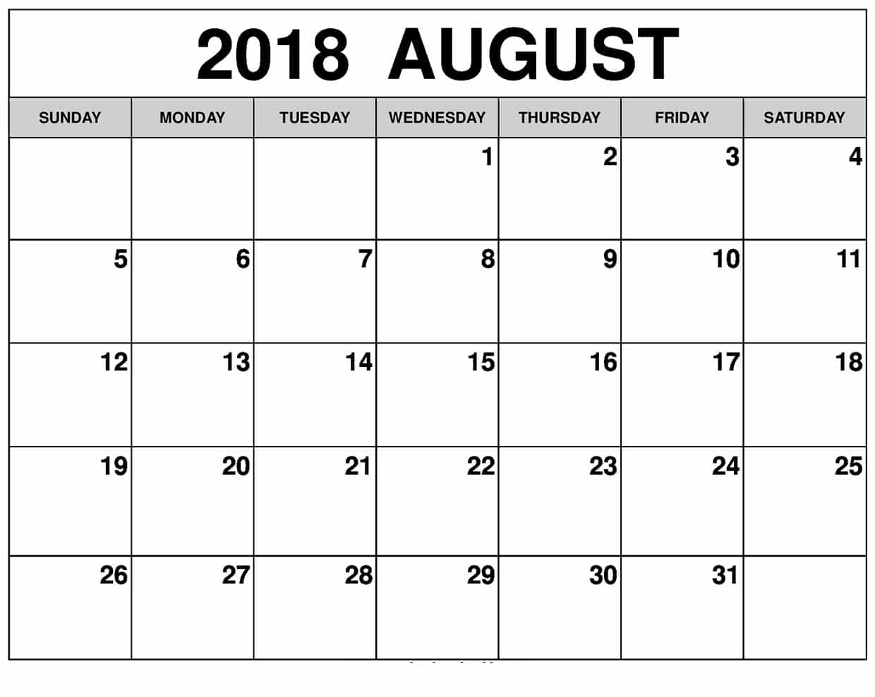 August 2018 Calendar Free Printable Template Oppidan Library