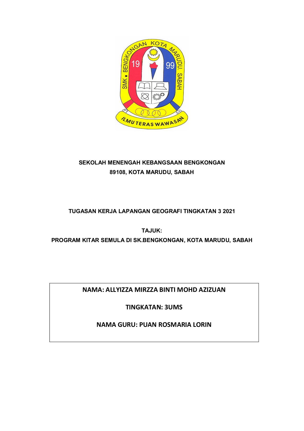 Contoh Penghargaan Kerja Lapangan Geografi Tingkatan 3 Kerja Kursus