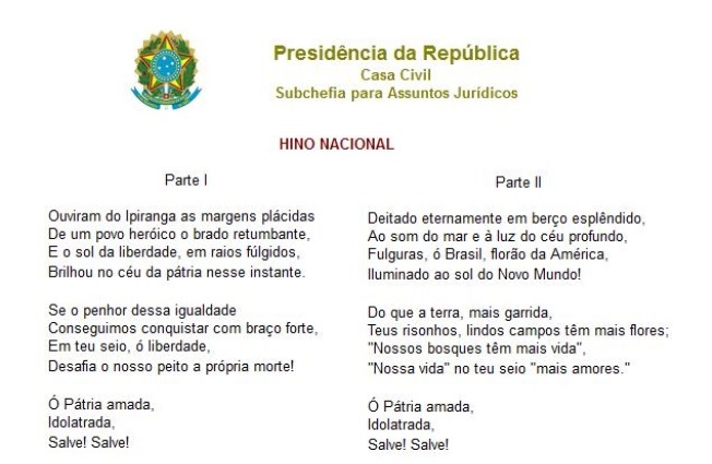 Hino Nacional Brasileiro Para Baixar Em Pdf Letra Cifra Partitura E