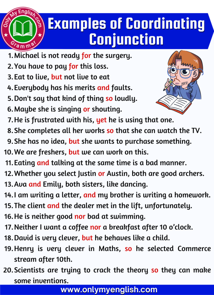 20 Examples Of Coordinating Conjunction