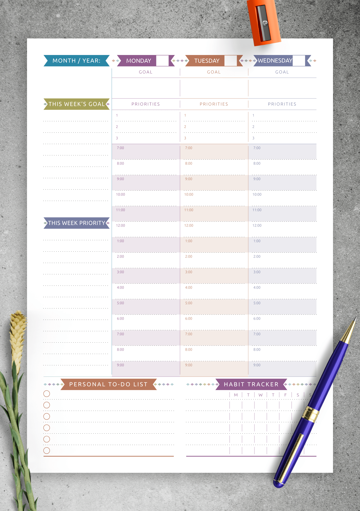 Download Printable Weekly Planner Undated Floral Style Pdf Undated