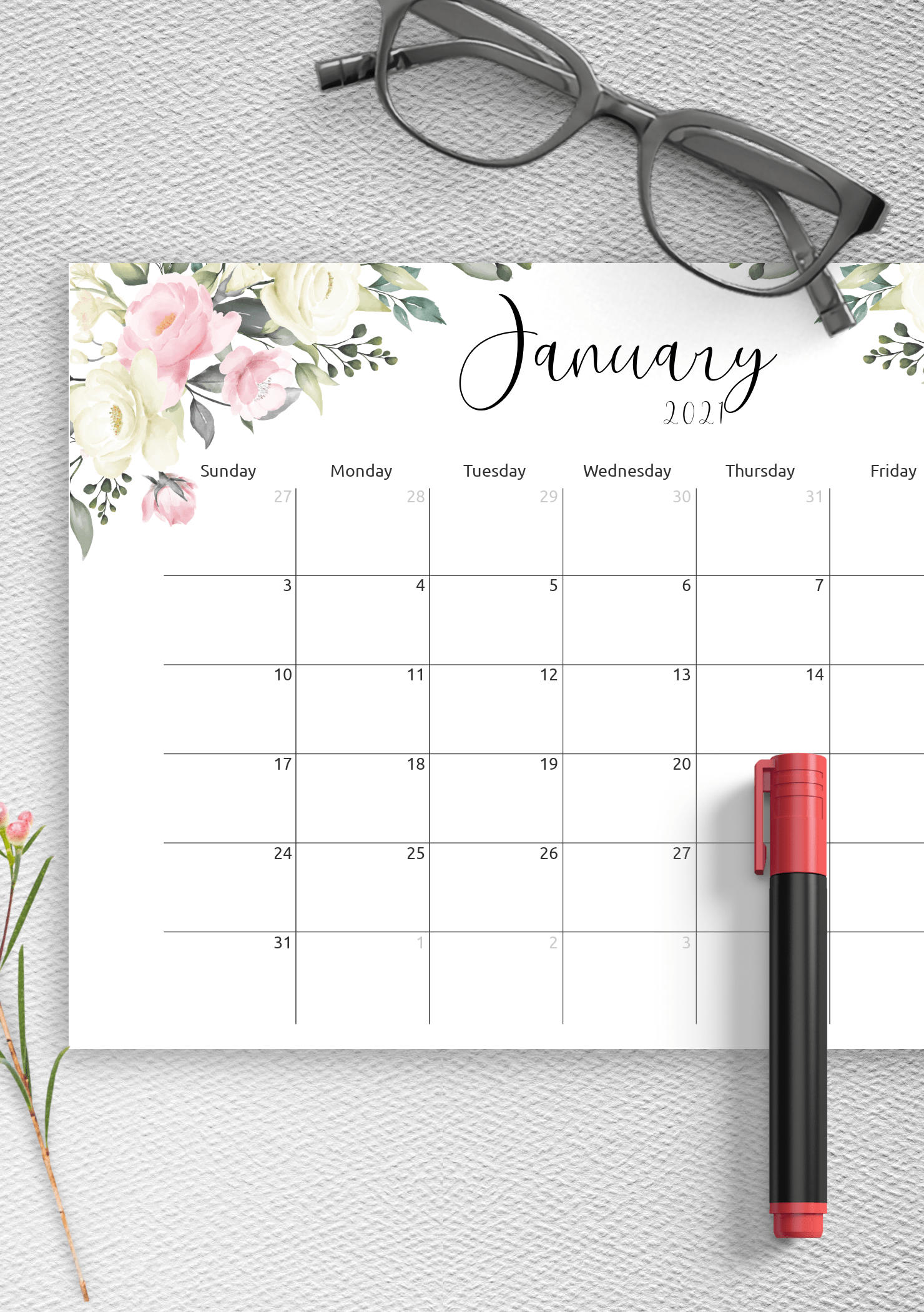 Download Printable Floral Design Monthly Calendar Pdf Download