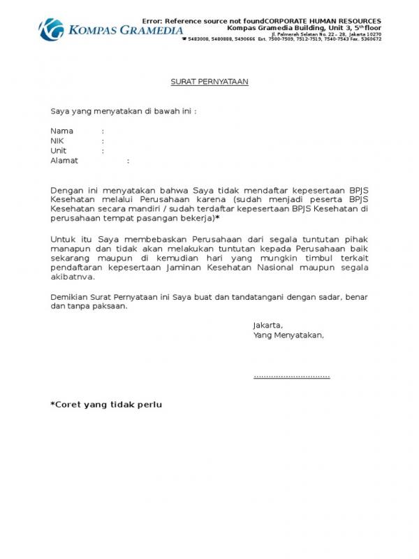 Contoh Surat Permohonan Bergabung Bpjs Kesehatan Atas Perusahaan