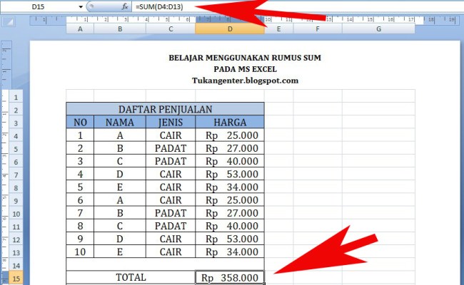 Membuat Rumus Menjumlah Secara Otomatis Model Tabel Harga Satuan Di Ms