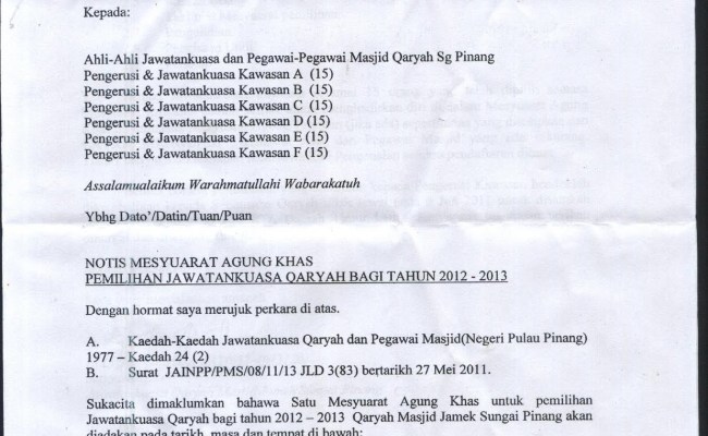 Contoh Surat Pindaan Tarikh Mesyuarat Otosection Otosection