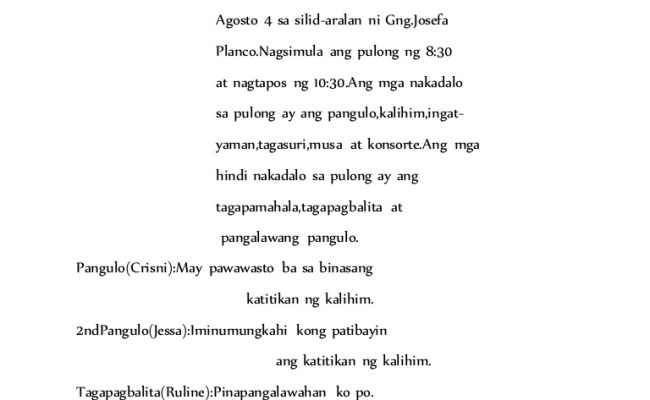 Pagsulat Ng Katitikan Ng Pulong Halimbawa Sahida Otos