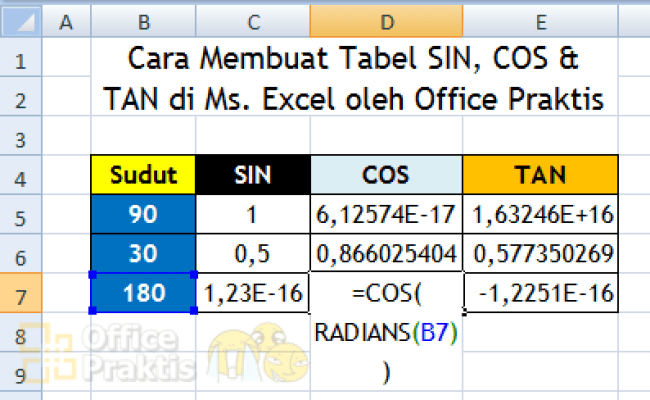 Membuat Tabel Sin Cos Dan Tan Pada Ms Excel Otosection