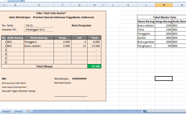 Cara Buat Nota Excel Hongkoong