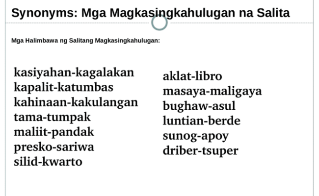 100 Halimbawa Ng Mga Salitang Magkasingkahulugan At Magkasalungat Porn