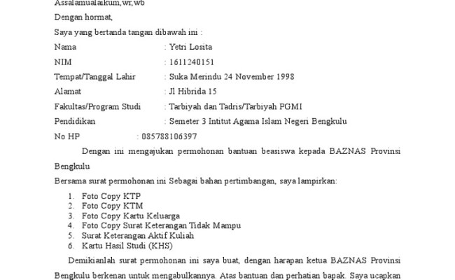 Contoh Surat Permohonan Bantuan Baznas Ruang Sipil Boredmonday