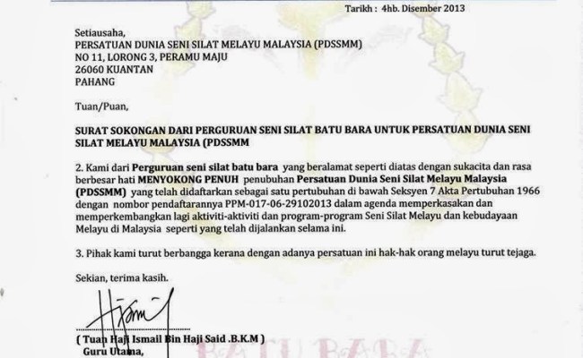 Contoh Surat Permohonan Sokongan Daripada Yb Untuk Kerja Otosection