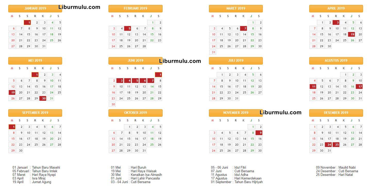 Kalender 2019 Daftar Hari Libur Nasional 2019 Daftar Cuti Bersama 2019