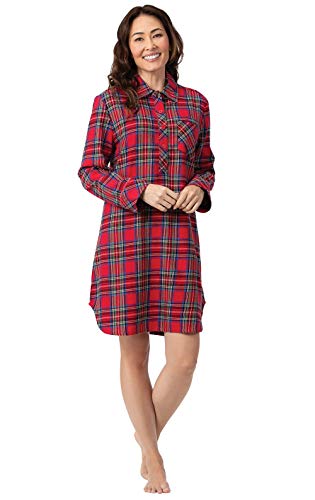 Pajamagram Flannel Nightgown Soft Plaid Sleep Shirt For Women Red S