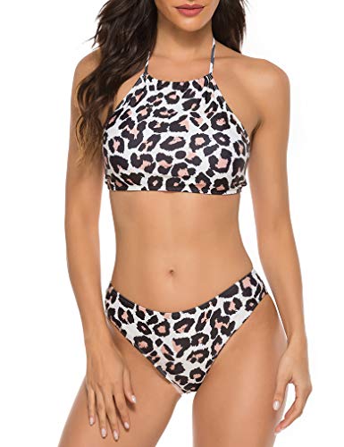 Naggoo Womens Sexy Halter Leaves Print 2 Piece Swimsuit Padding Bikini