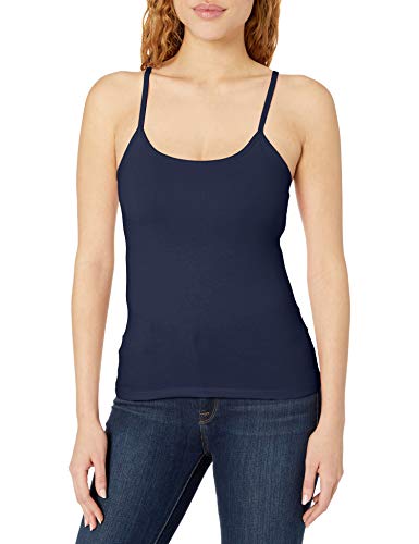 Hanes Women S Stretch Cotton Cami With Built In Shelf Bra Navy Large