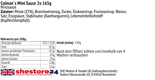 Colmans Classic Mint Sauce 165g 2 Stück Pack Deli Koch Shop