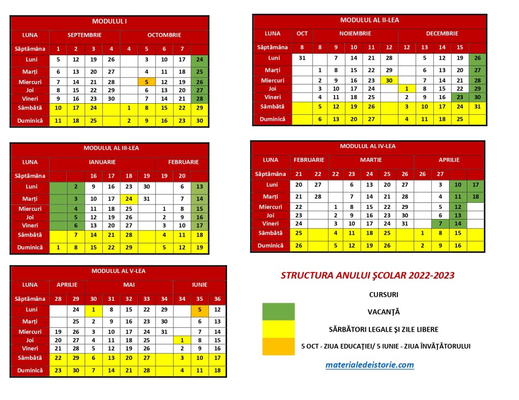 Noua Structură A Anului şcolar 2022 2023 Calendar şcolar Materiale