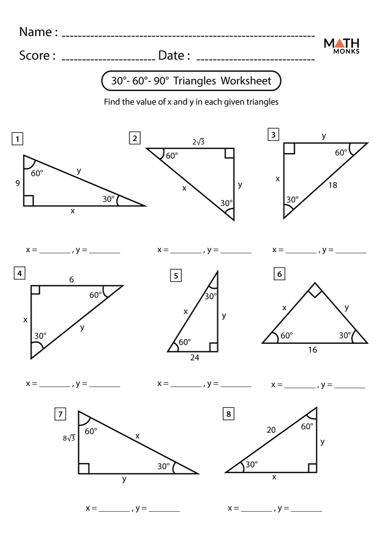 Special Right Triangles 30 60 90 Worksheets Answers