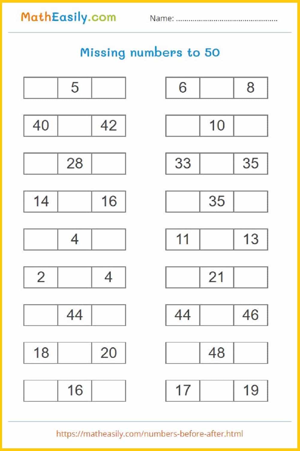 Printable Numbers 1 To 50 Worksheets