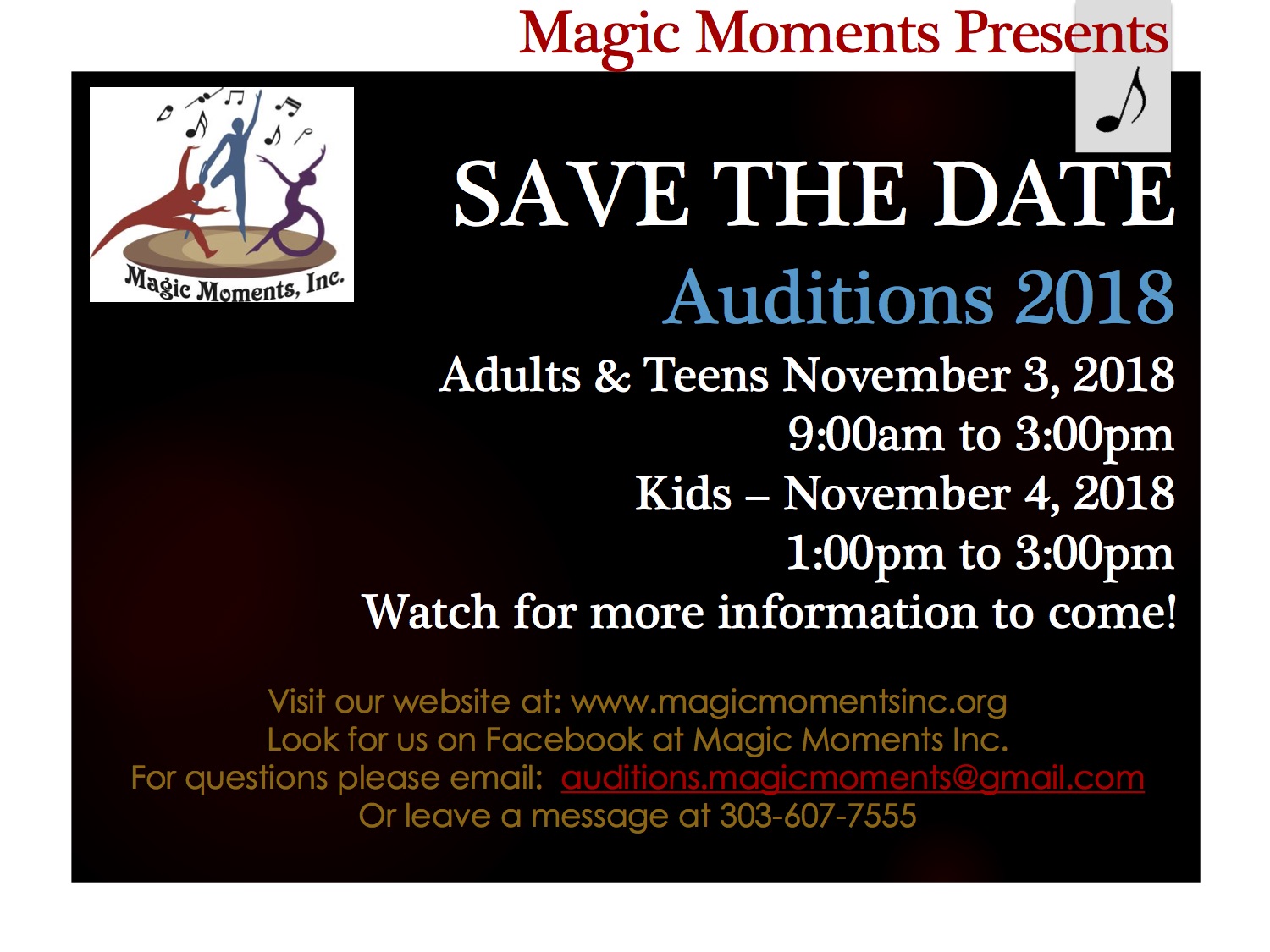 Auditions For Our 2019 Show Coming Soon Magic Moments