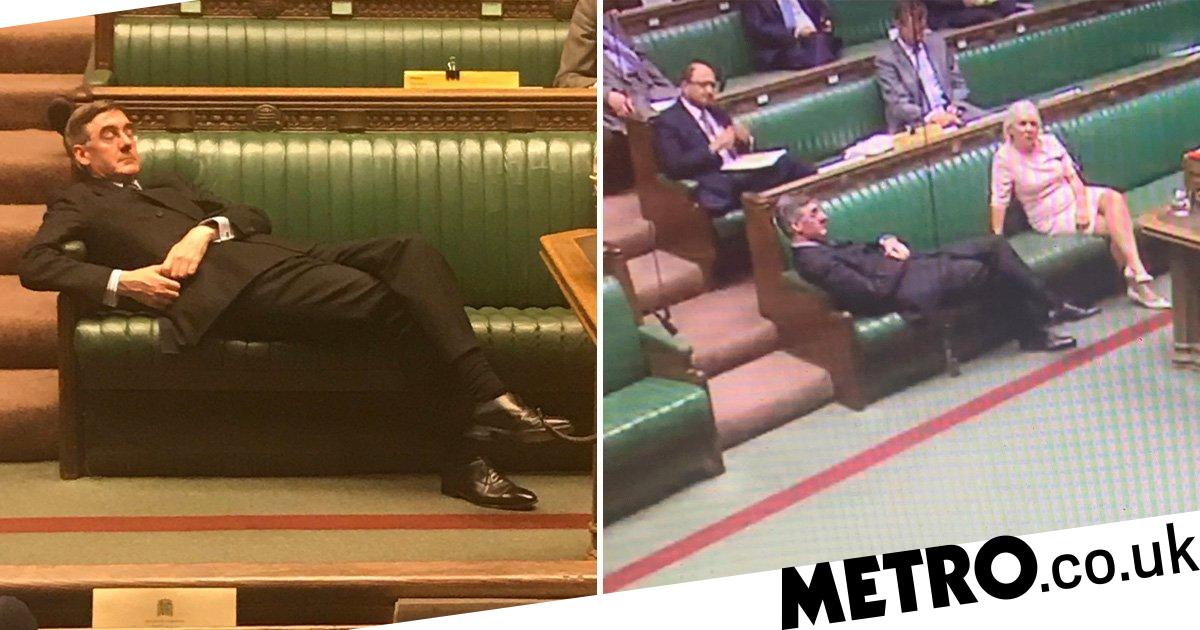 Disrespectful Jacob Rees Mogg Lounges On Frontbench During Brexit