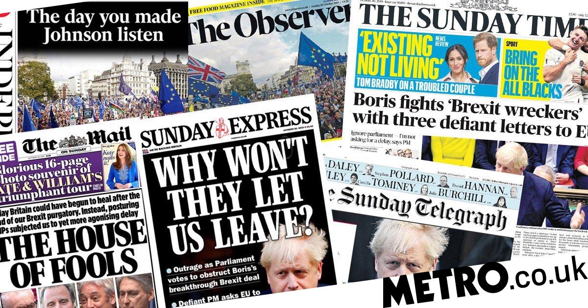 How Sunday Newspapers Reacted To Boris Johnsons Brexit Defeat Metro News