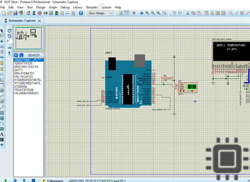 Interface Ssd1306 Oled And Dht11 Sensor With Arduino Proteus