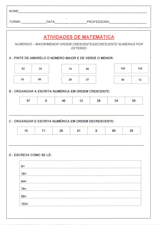 Matemática Ordem Crescente E Decrescente · Alfabetização Blog