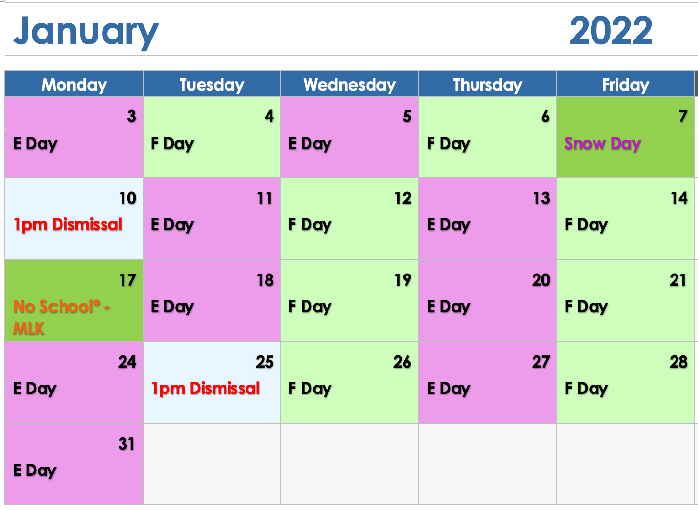 School Calendars 2021 2022 Mrs Elias Classes