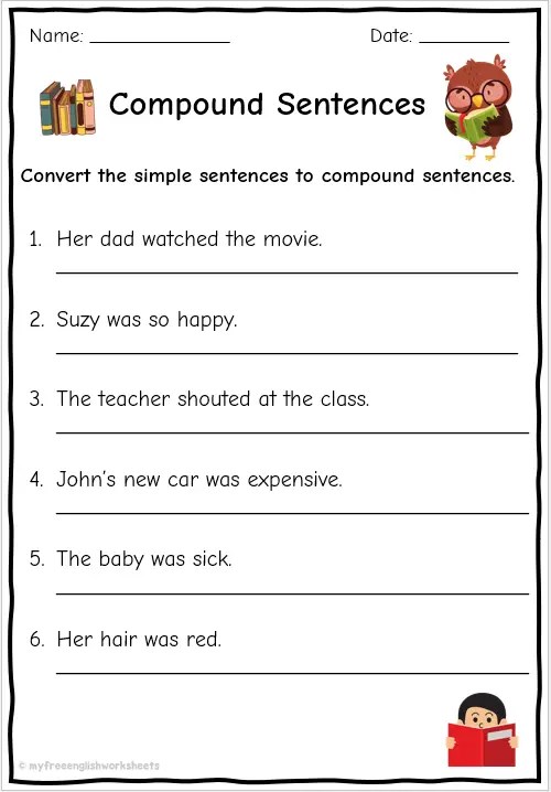 Simple And Compound Sentence Worksheets Free English Worksheets