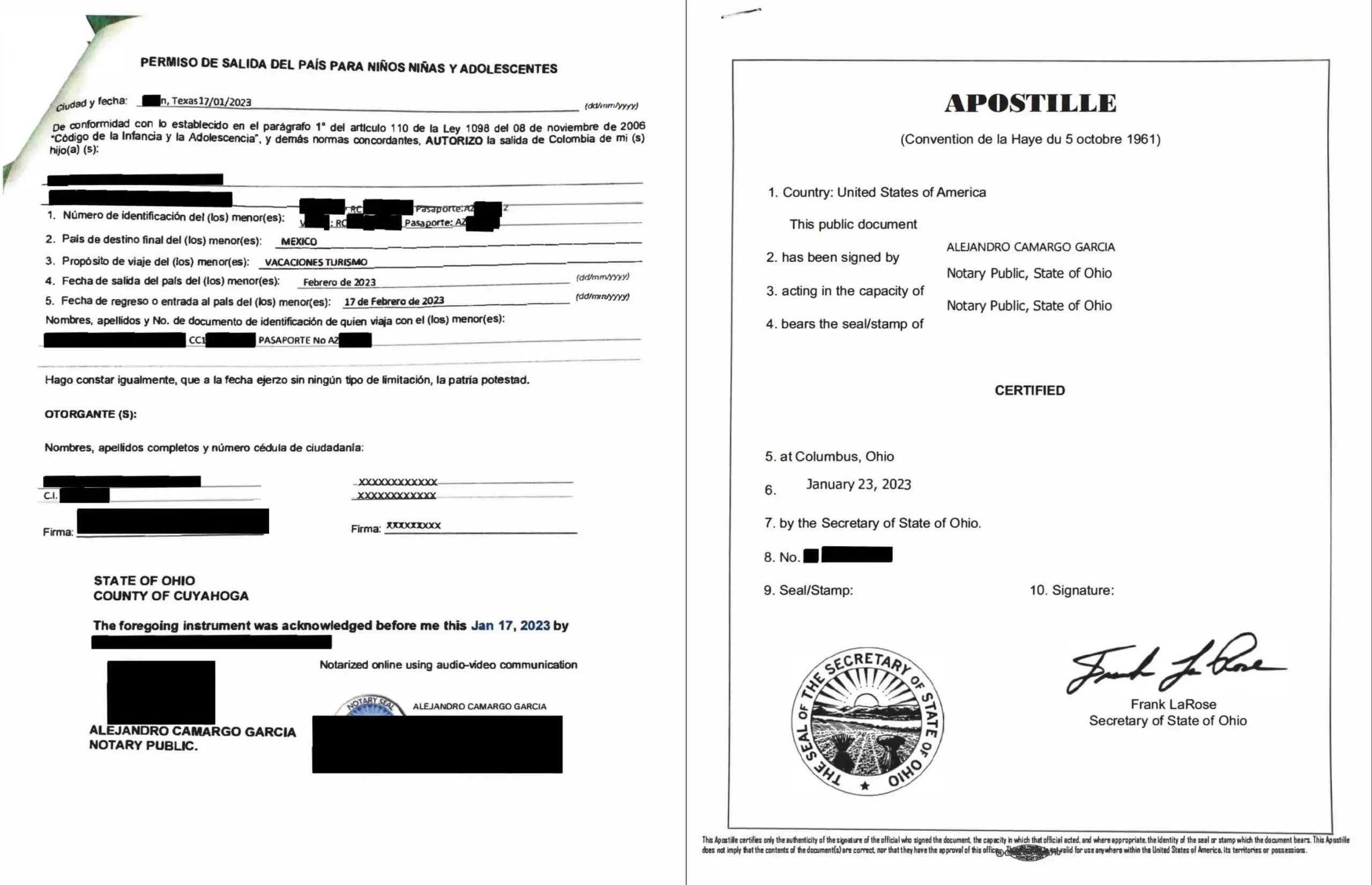 Permiso Salida Del País Colombia Firmado En Estados Unidos