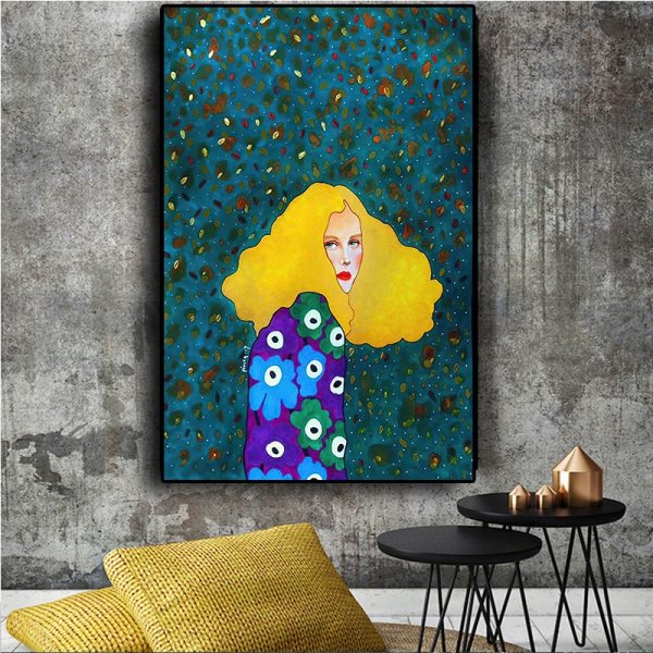 Vintage Abstract Girl Hair Flower Women Wall Art Canvas Painting