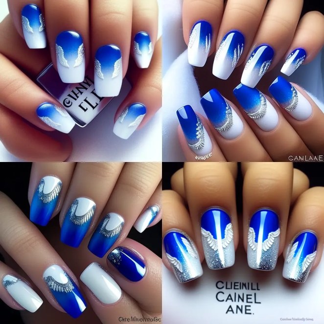 40 Stunning Coffin Royal Blue Nails With Angel Wings