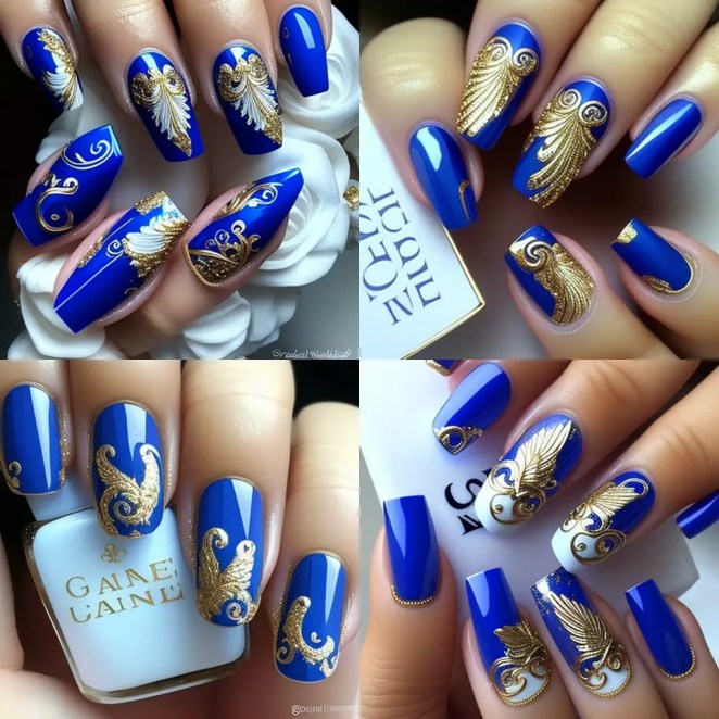 40 Stunning Coffin Royal Blue Nails With Angel Wings