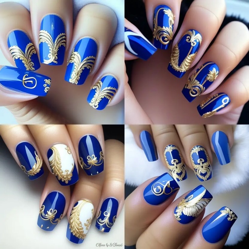 40 Stunning Coffin Royal Blue Nails With Angel Wings