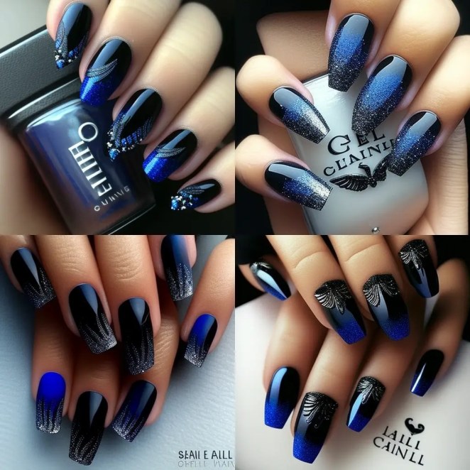 40 Stunning Coffin Royal Blue Nails With Angel Wings