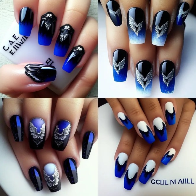 40 Stunning Coffin Royal Blue Nails With Angel Wings