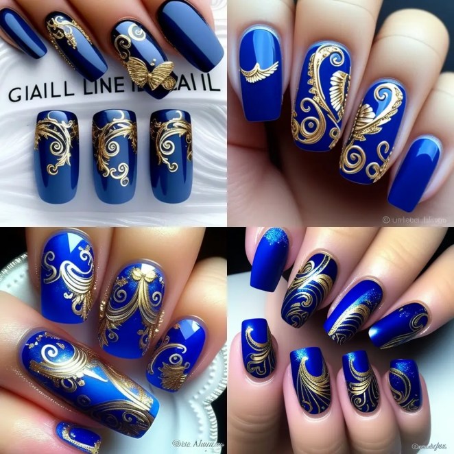 40 Stunning Coffin Royal Blue Nails With Angel Wings