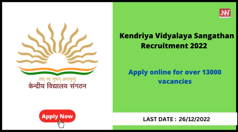 Kendriya Vidyalaya Sangathan Recruitment 2022 Apply Online For Over