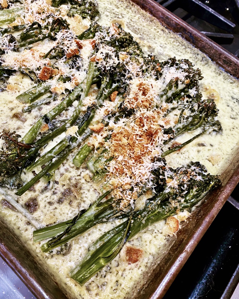 April Roasted Broccolini With Cream And Parmesan Cheese Spades