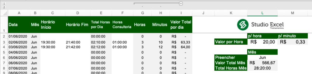 Planilha Horas Trabalhadas Para Download Gratuito Em Excel