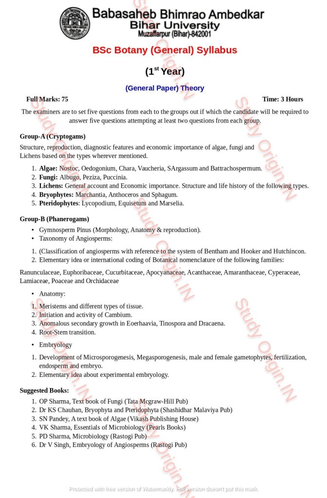 Brabu Bsc Botany 1st Year General Syllabus Study Originin