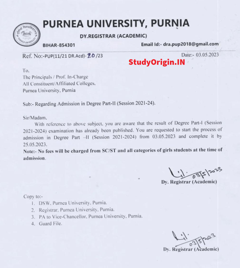 Purnea University Part 2 Admission 2021 24 Notice Study Originin