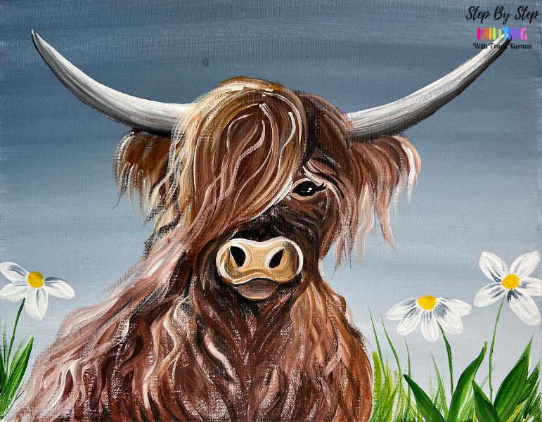 Highland Cow Painting Step By Step Acrylic Online Tutorial