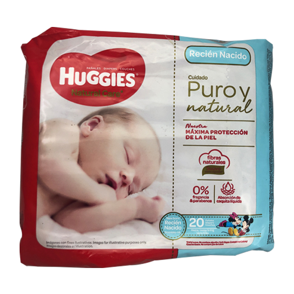 Pañal Huggies Natural Care Recien Nacido 20 Uni Super La Casita