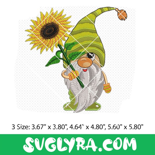 Sunflower Gnome Embroidery Design Bee Summer Gnome Embroidery Design