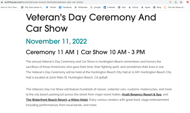 Huntington Beach Veterans Day Ceremony And Car Show Friday November 11