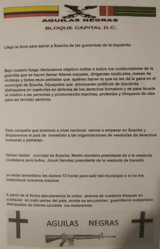 Águilas Negras Amenazan De Muerte Al Concejal De Soacha Heiner Gaitán