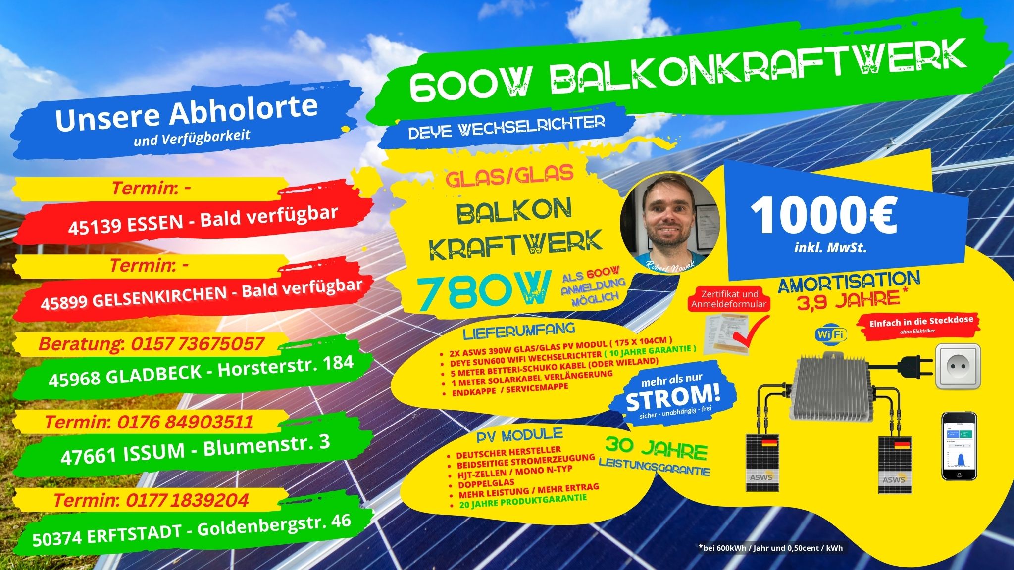 600w Balkonkraftwerk Kaufen Verschiedene Standorte In Nrw